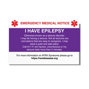 Emergency Medical Card Epilepsy Medic Alert Card, Rare Disease ...