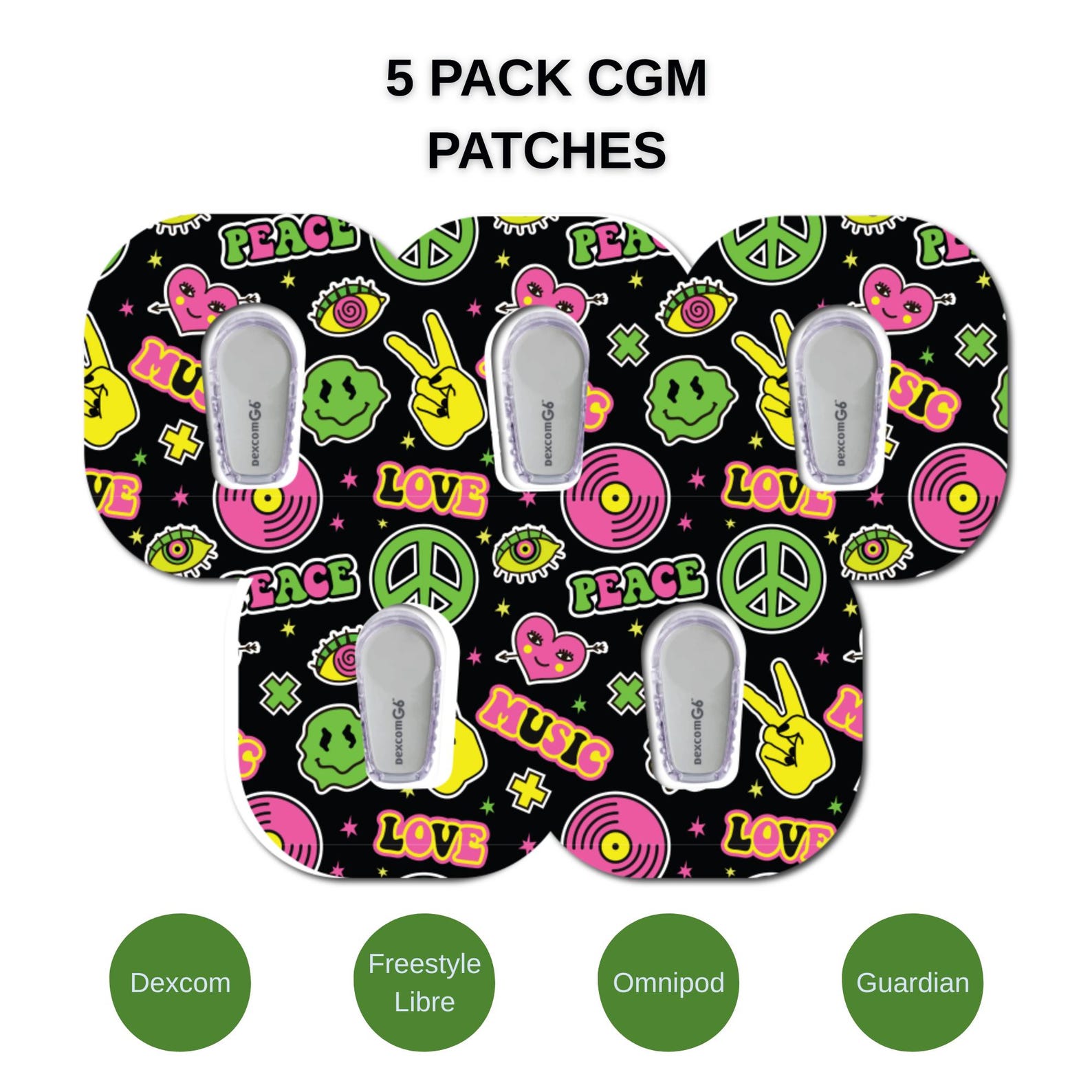 Groovy Retro Peace 5 Pack CGM Dexcom G6, Dexcom G7, Freestyle Libre 2 ...
