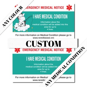 Custom Personalized Emergency Medical Card Medic Alert Card, Rare ...