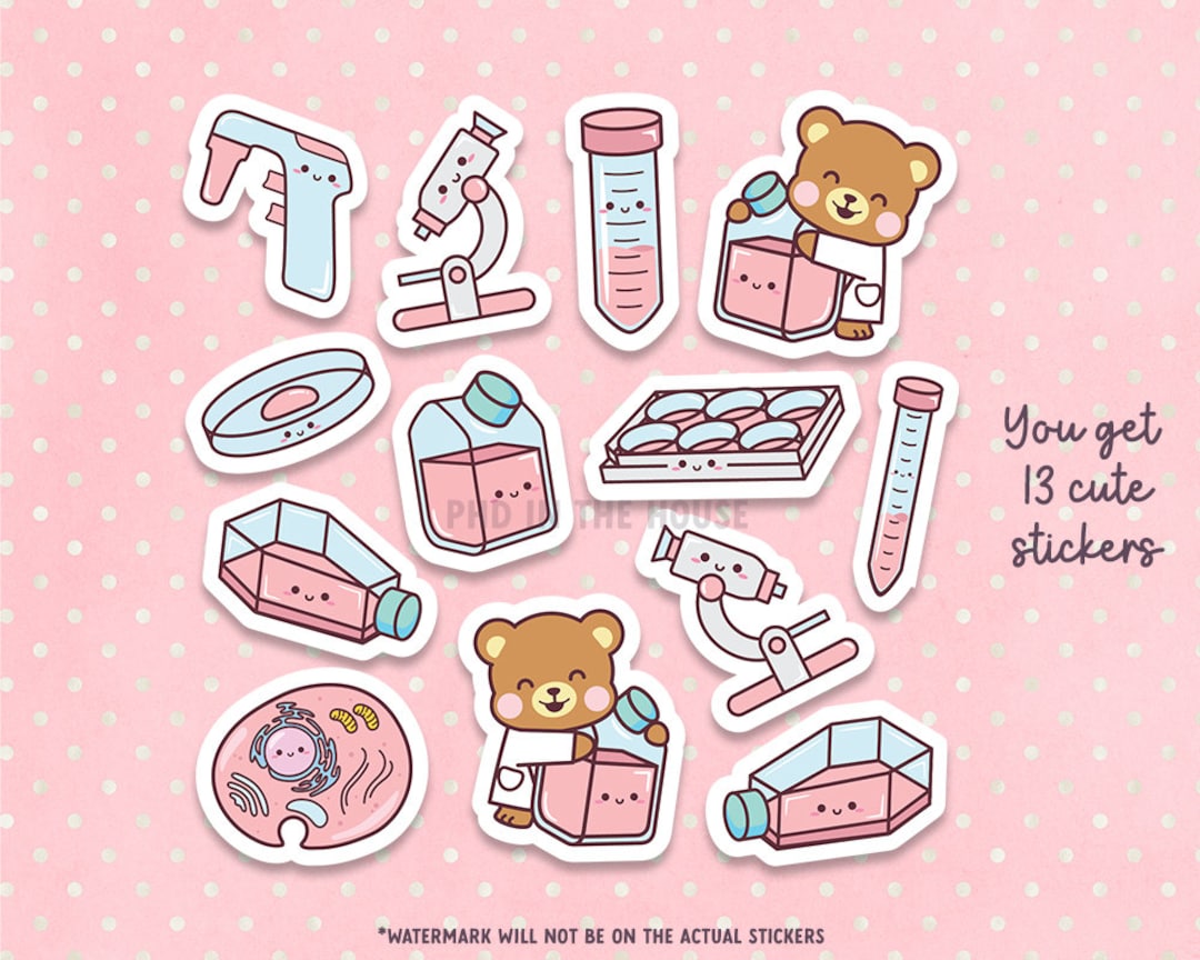 Cute Cell Culture Vinyl Sticker Sheet, Science Biology Stem Cells ...