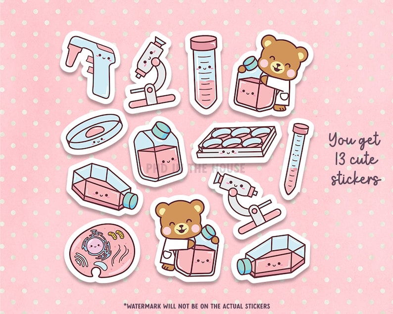 Cute Cell Culture Vinyl Sticker Sheet, Science Biology Stem Cells ...