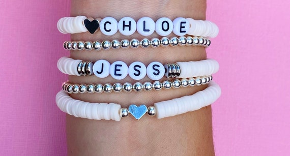 Personalised Beaded Name Bracelet Silver Bead Bracelet Handmade Friendship Bracelets Etsy