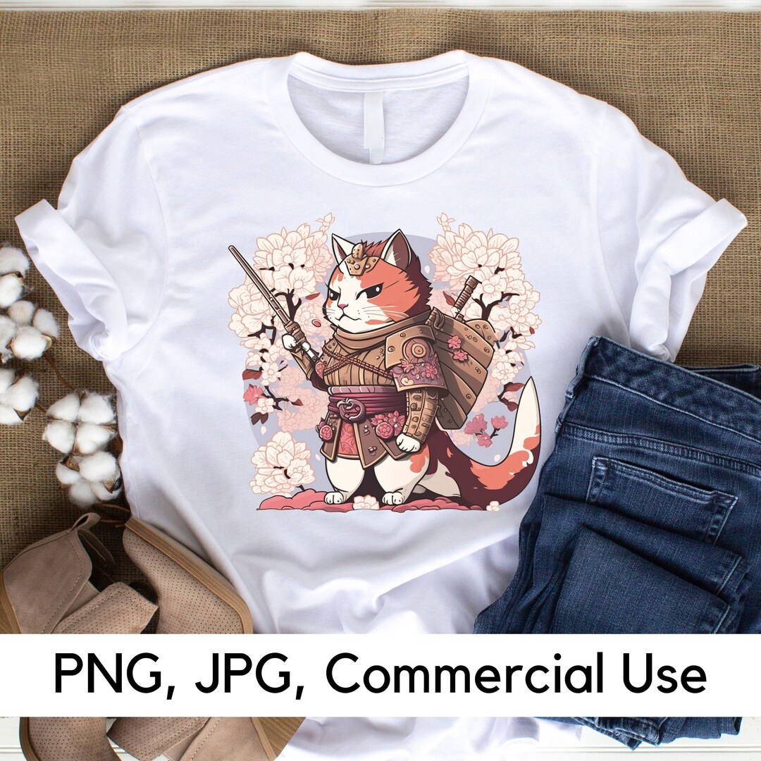 Kawaii Samurai Cat PNG, Cute Samurai Cat, PNG, Image File, Anime ...