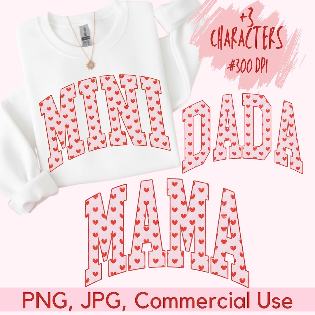 Family Matching Valentine PNG: Retro Varsity Love Design, Mini, Dada ...