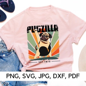 PUGZILLA Svg File, Funny Dog, Retro Style, PNG, SVG, Pug Dog, Playful ...