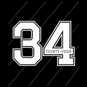 Number 34 SVG File, Numerical Design, PNG, SVG, Number, Sports Number ...