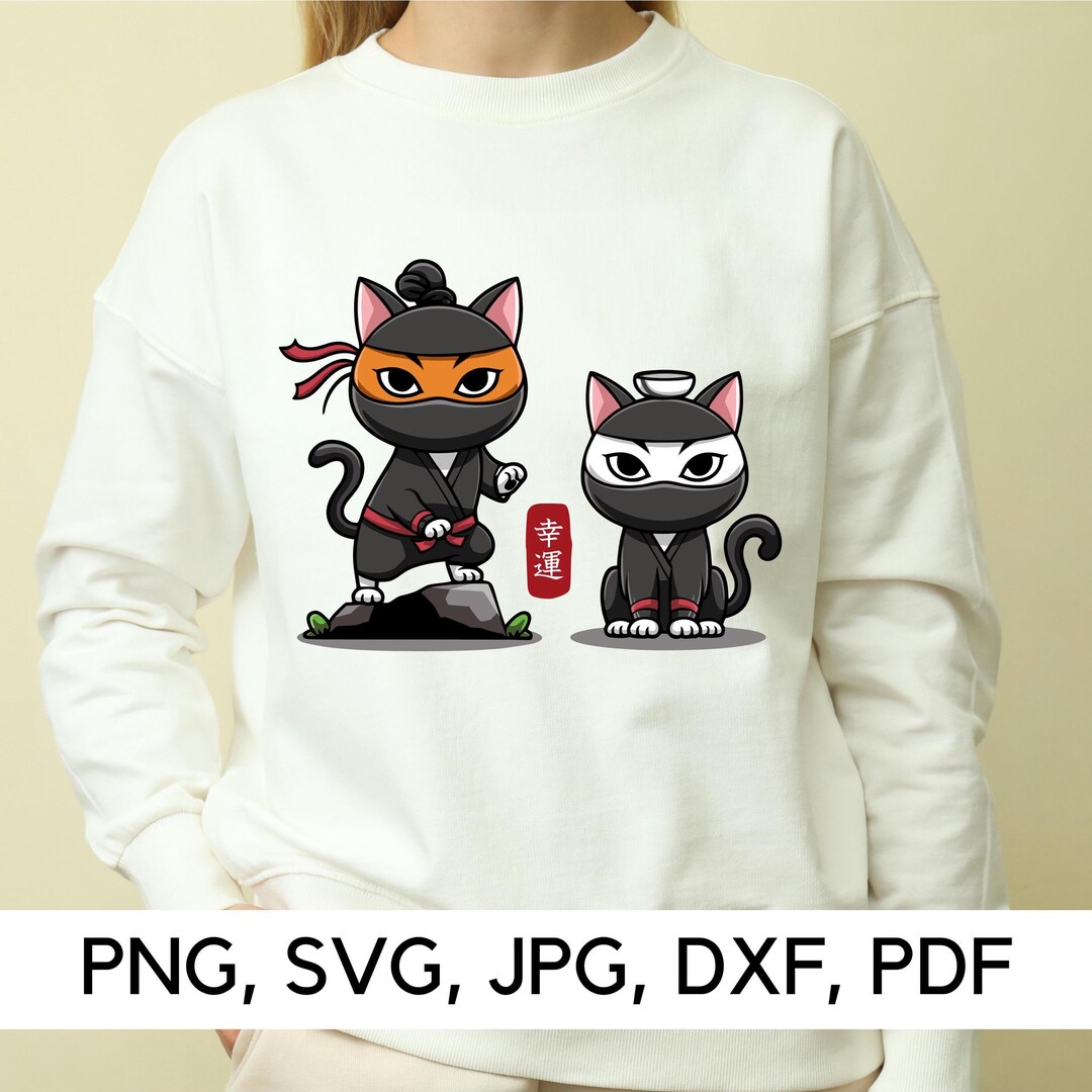 Cute Ninja Cats, Cat Ninja Art, PNG, SVG, Kawaii Cats, Japanese Cat ...