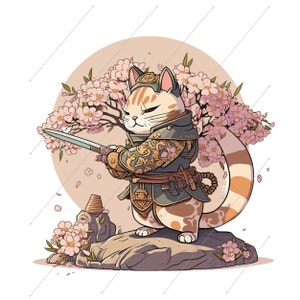 Cute Samurai Cat PNG, Kawaii Samurai Cat PNG, PNG, Image File, Anime ...