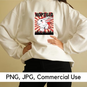 Hopzilla PNG File, Funny Rabbit, PNG, Image File, Rabbit, Bunny, Retro ...