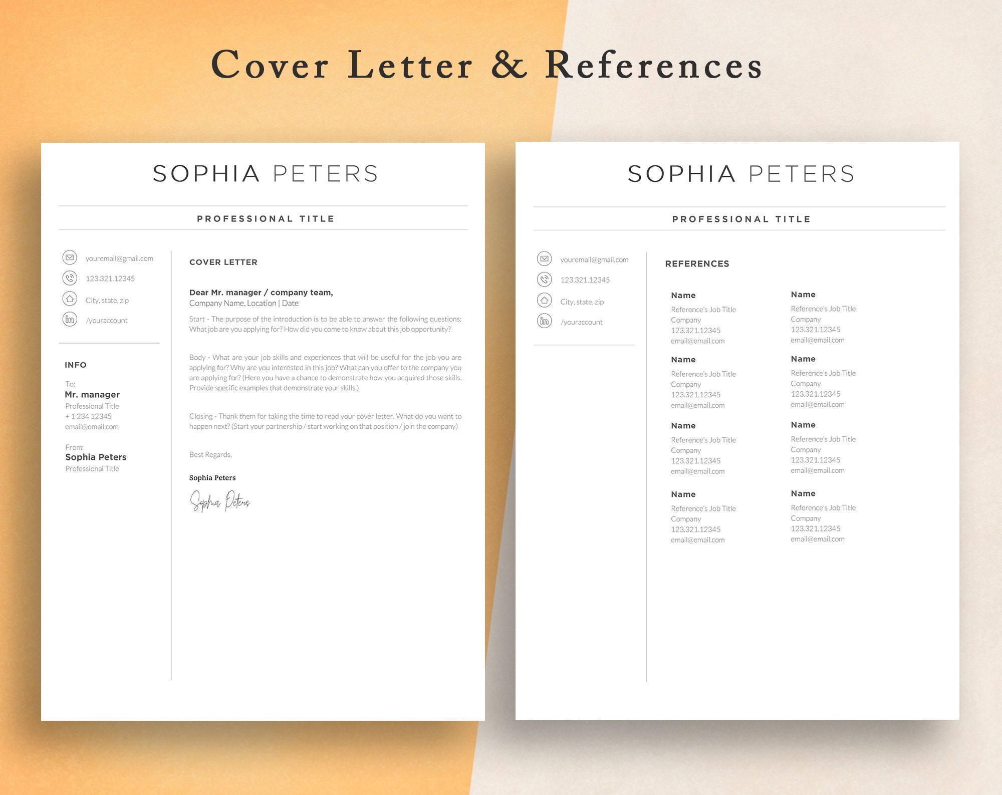 ATS Friendly Resume Template for Microsoft Word Cover Letter and ...