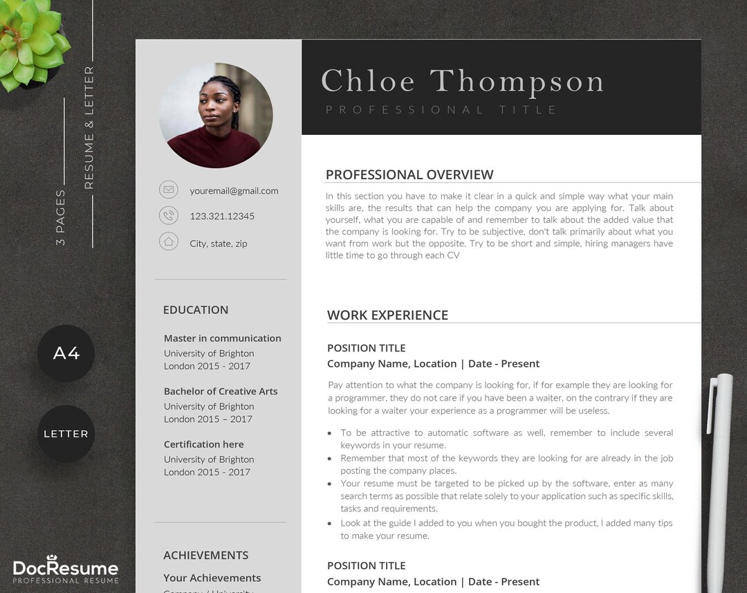 Resume Template With Photo, Professional Resume Template Microsoft Word ...