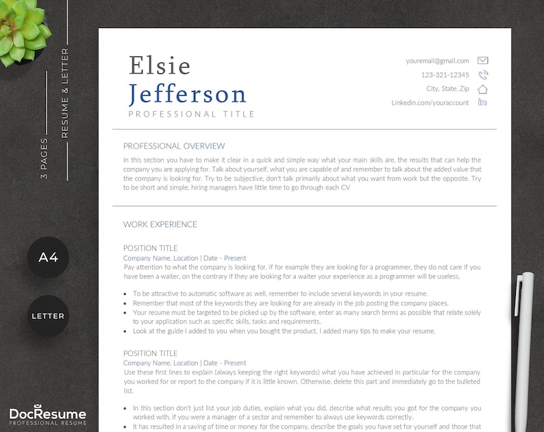 Resume Template, Professional Resume Template Microsoft Word, Clean CV ...