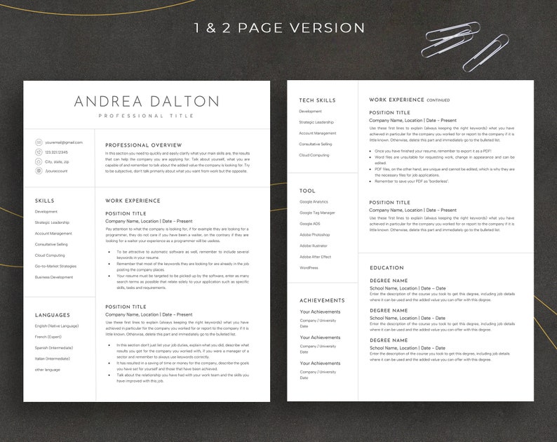 Resume Template, Professional Modern Resume Template, Word & Google ...