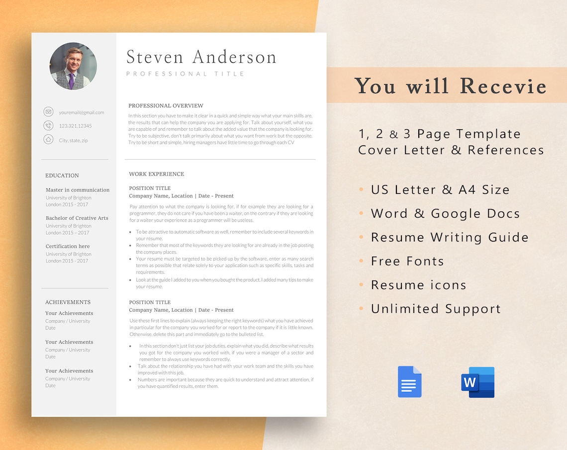 ATS Friendly Resume Template for Google Docs Resume Template | Etsy