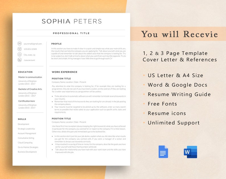 ATS Friendly Resume Template for Microsoft Word | Cover Letter and ...