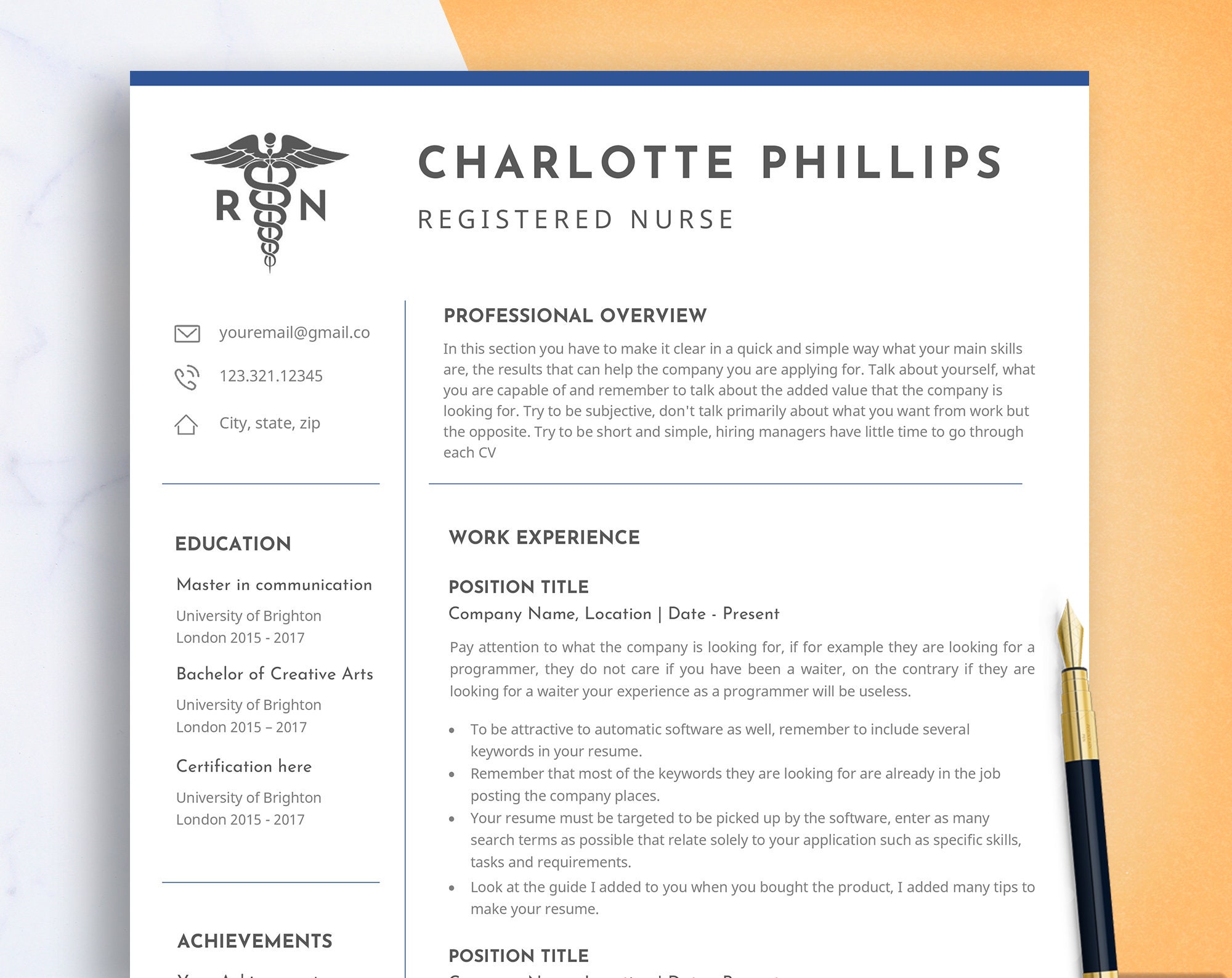 New Grad Nurse Resume Template, Nursing CV, Registered Nurse Resume for ...