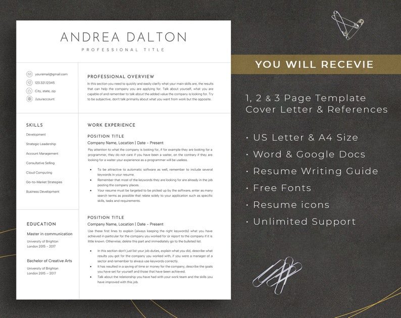 Resume Template, Professional Modern Resume Template, Word & Google ...