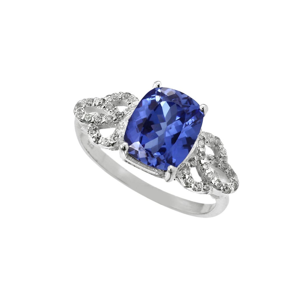 Royal Blue Sapphire Ring: Cushion Cut Sterling Silver Engagement ...