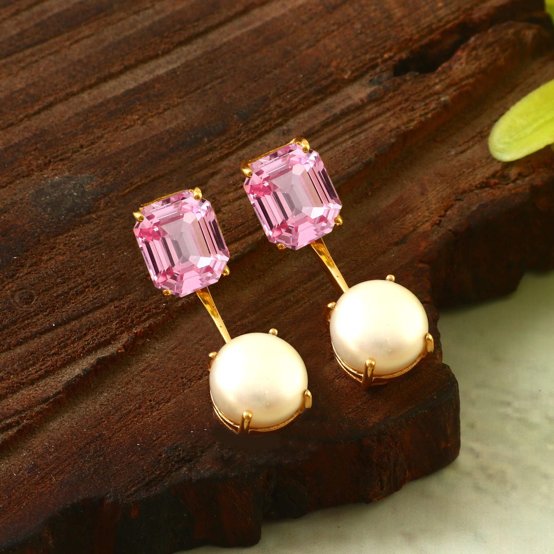 Ceylon Pink Sapphire & Pearl Stud Earrings: Gold-plated Silver - Etsy