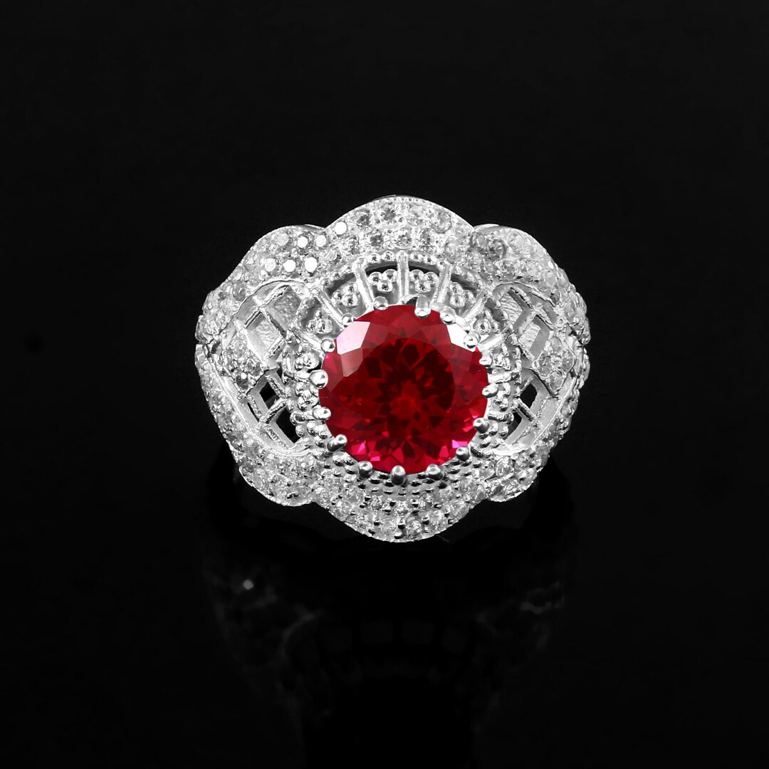 AAAA Mozambique Blood Red Ruby Round Cut Gemstone 925 Sterling Silver ...
