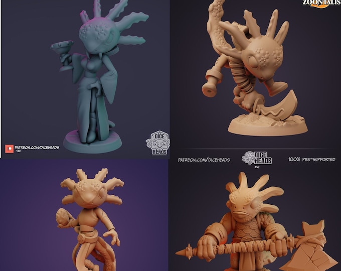 Axolotl Water Fighting Team 5 Unpainted Miniature - Etsy