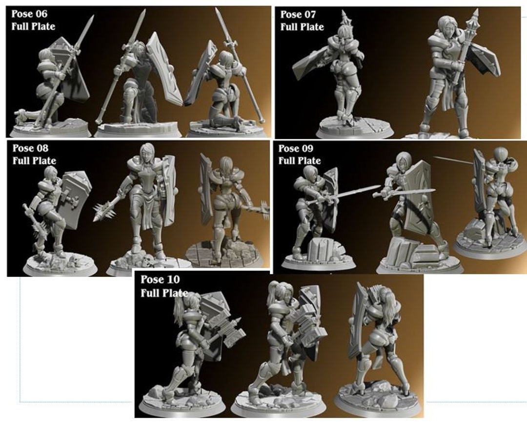 Female Knights 5 Poses Knights of Libris 32mm Unpainted Miniatures for ...