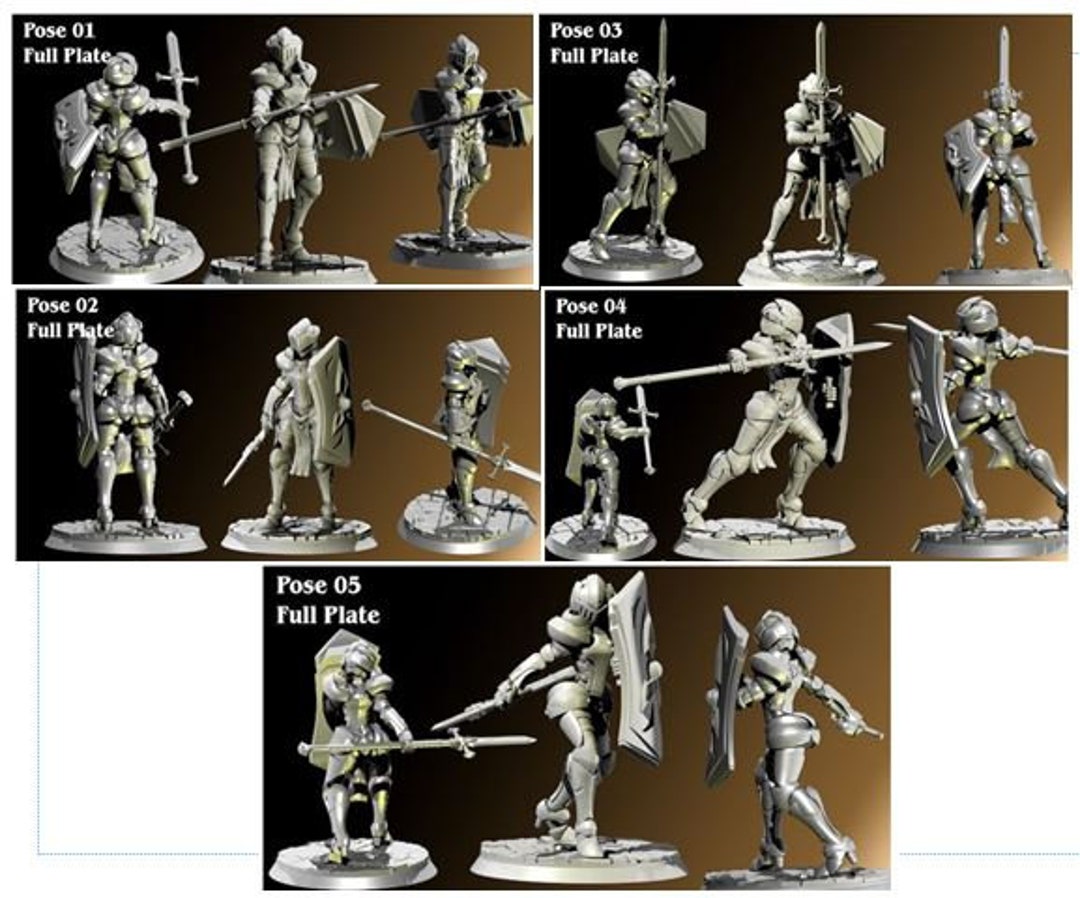 Female Knights 5 Poses Knights of Libris 32mm Unpainted Miniatures for ...