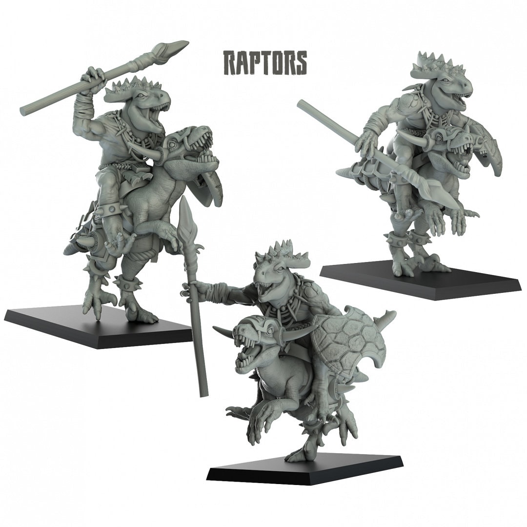 Raptors 3 Poses the Last Tribe Saurian Ancients Unpainted Miniatures for 28-32mm Tabletop Gaming ...