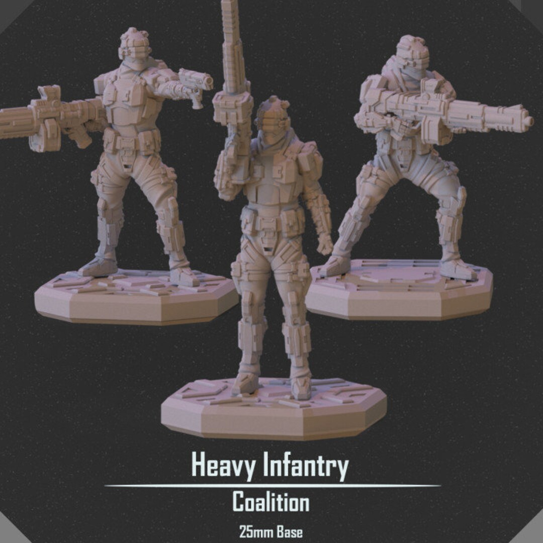 3-man Heavy Infantry Team - Vesper Project - 28mm Unpainted Miniatures ...
