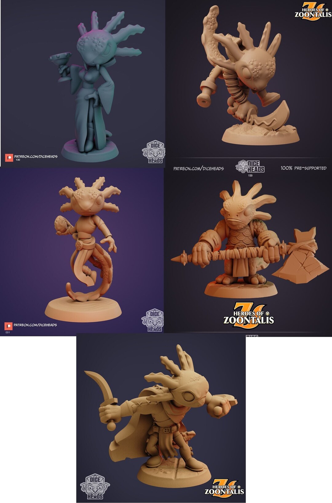 Axolotl Water Fighting Team 5 Unpainted Miniature - Etsy