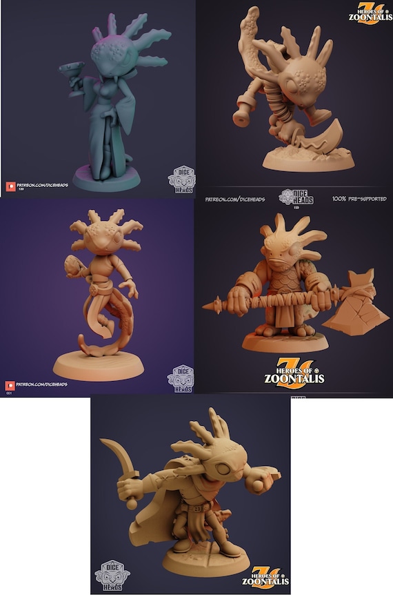 Axolotl Water Fighting Team 5 Unpainted Miniature - Etsy