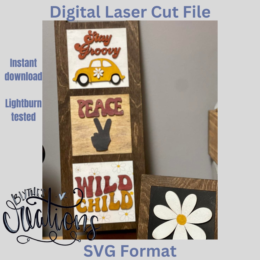 Retro Leaning Ladder Inserts, Wild Child, Peace, Stay Groovy VW Bug ...