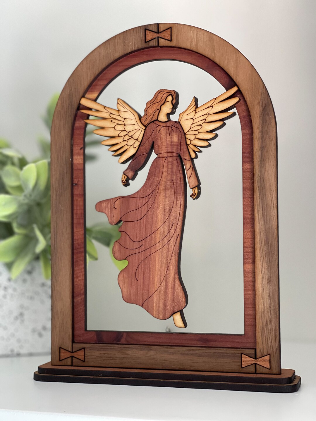 Angel Holiday Arch Mantel Piece Christmas Decor Cedar Mahogany - Etsy