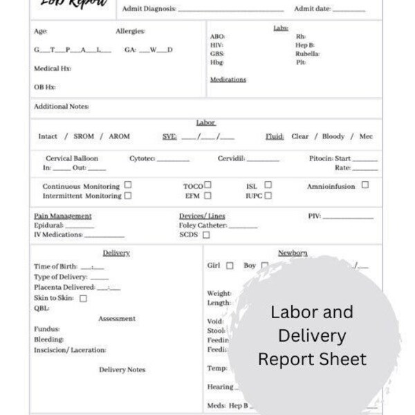 Labor and Delivery Report Sheet - Etsy
