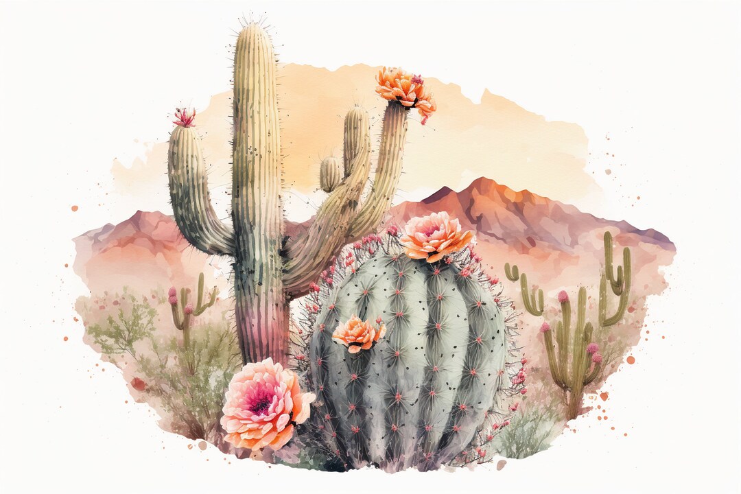 Water Color Cactus Desert Digital Wall Art - Etsy