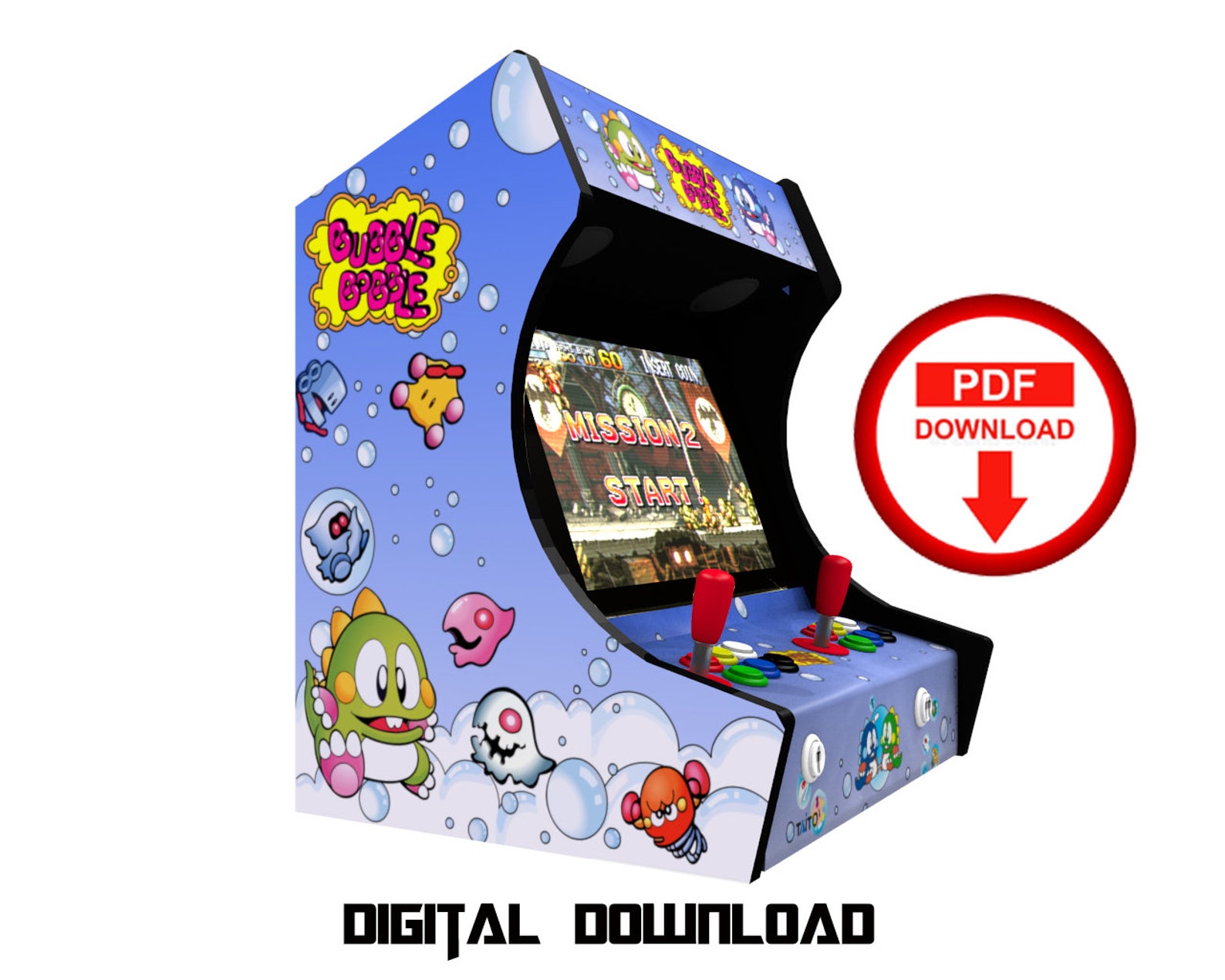 BUBBLE BOBBLE Arcade Cabinet Machine Artwork Graphics Vinyl, Arcade ...