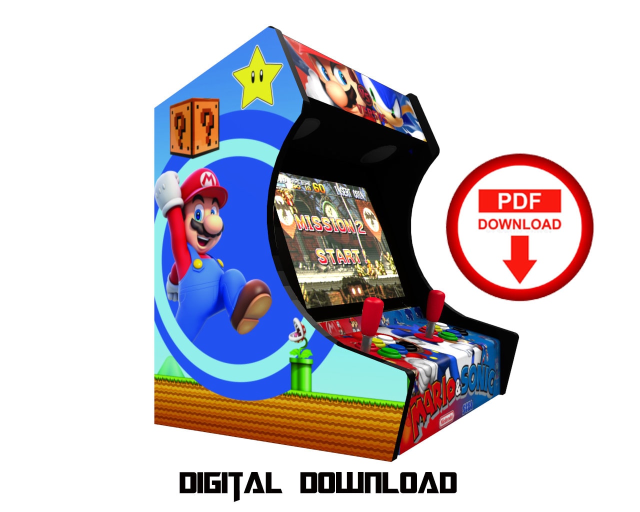Mario Vs Sonic Arcade Cabinet Machine Artwork Graphics Vinyl, Arcade ...