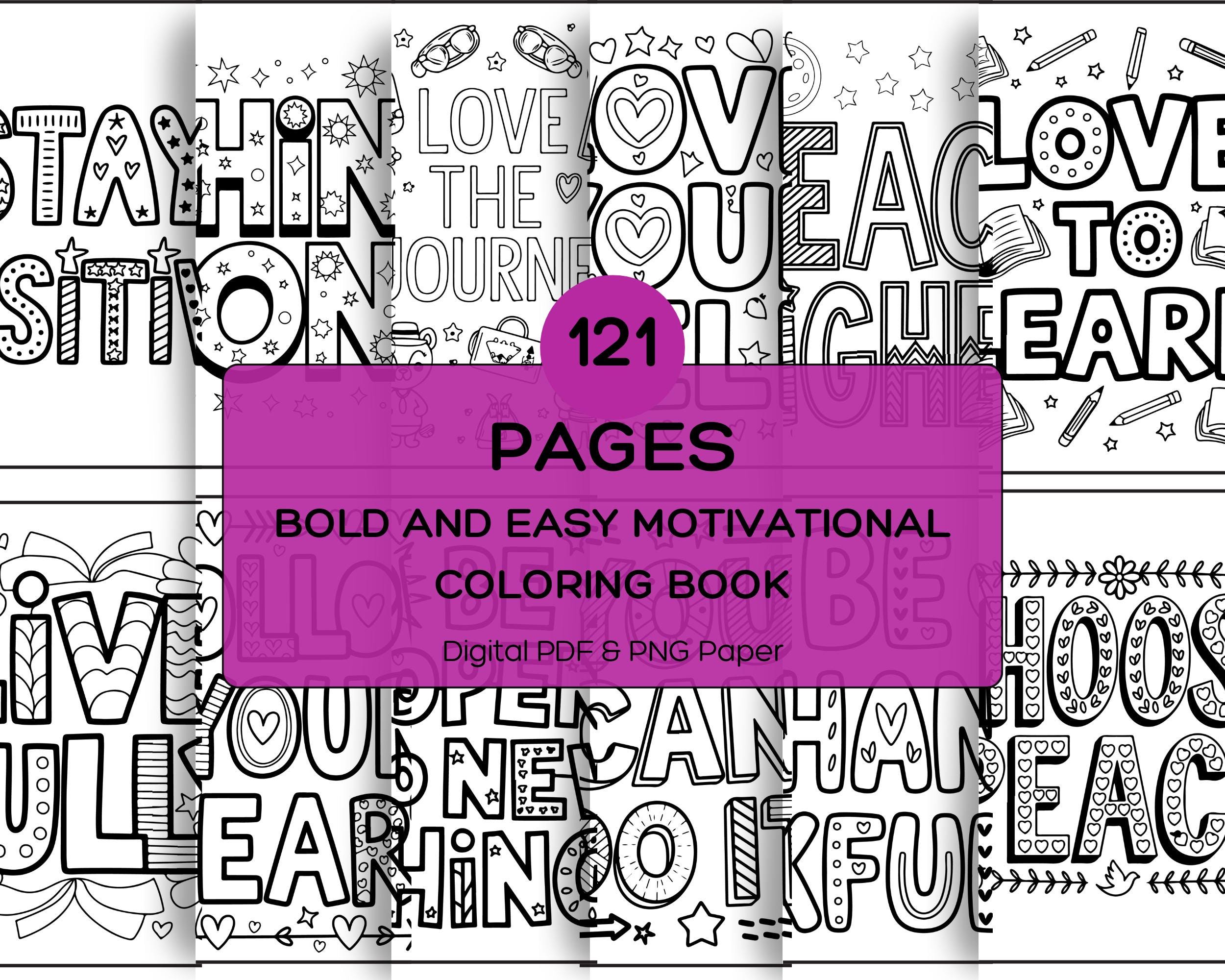 Bold and Easy Motivational Coloring Book Pages, Positive Quote Coloring ...