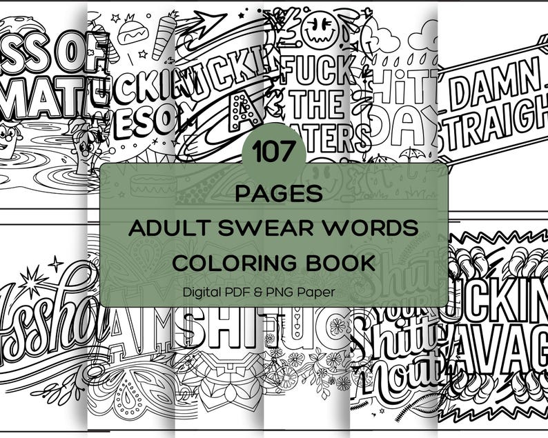 107 Swear Words Coloring Pages for Adults, Printable Coloring Pages ...