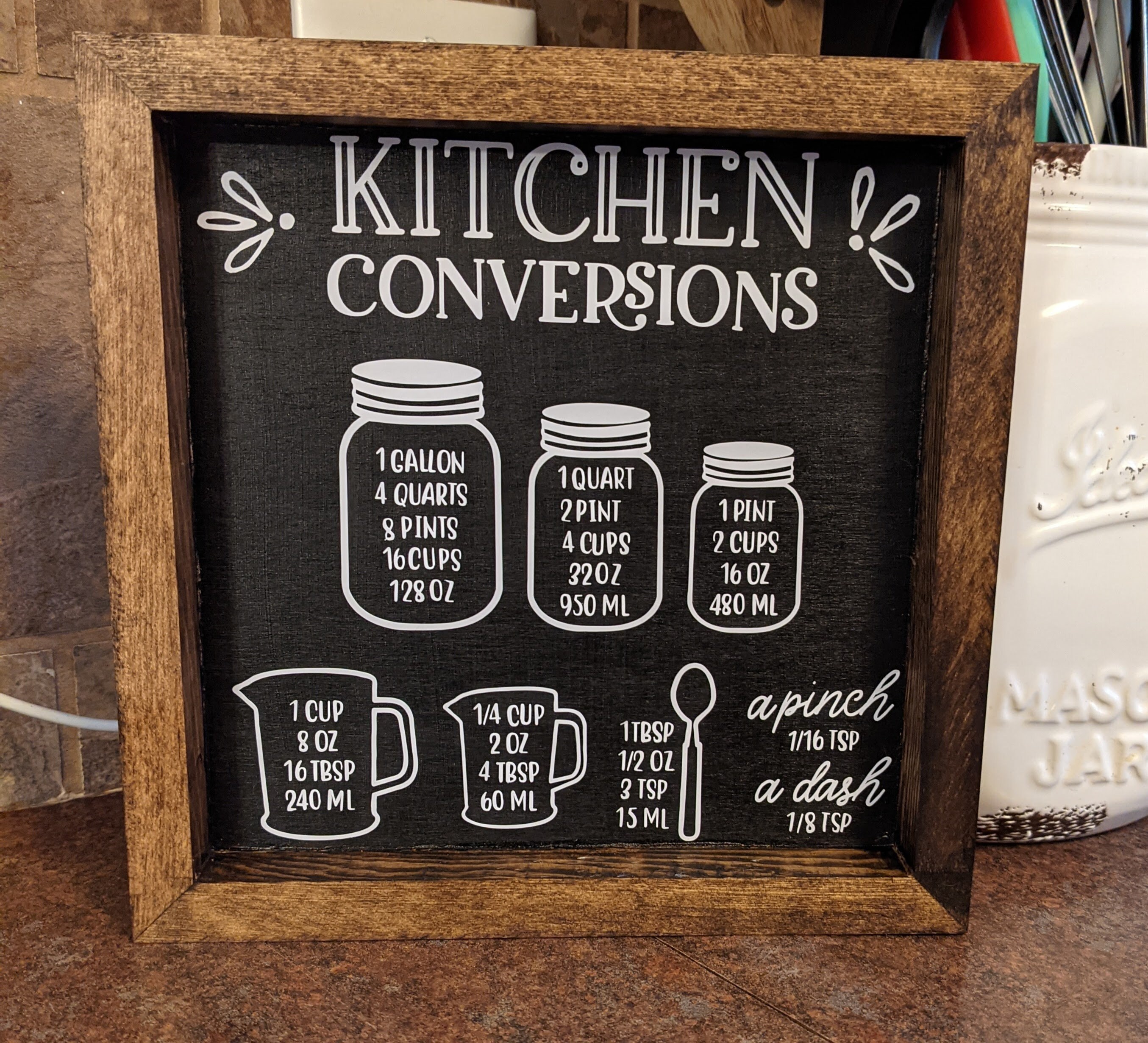 Stained Wood Kitchen Conversion Chart, Wooden, Farmhouse Decor ...