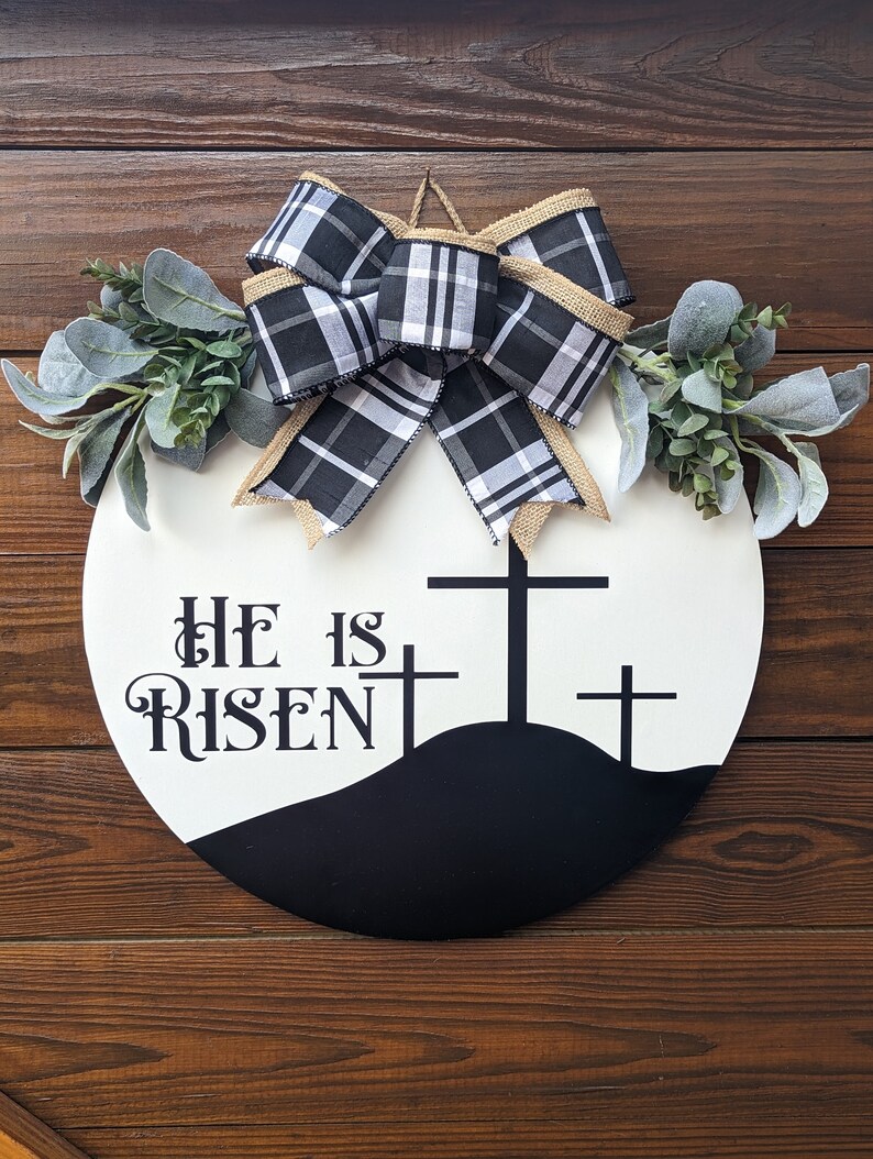 He is Risen Round Door Sign Farmhouse Decor Front Door Sign - Etsy