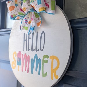 Hello Summer Wood Door Hanger , Summer Wreath, Round Wooden Door Hanger ...