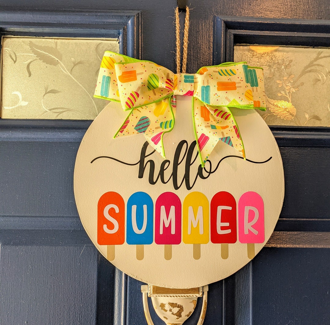 Hello Summer Wood Door Hanger, Popsicle Bow Decor - Etsy