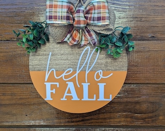 Hello Fall, Welcome Door Hanger, Round Door Hanger, Door Decor, Welcome ...
