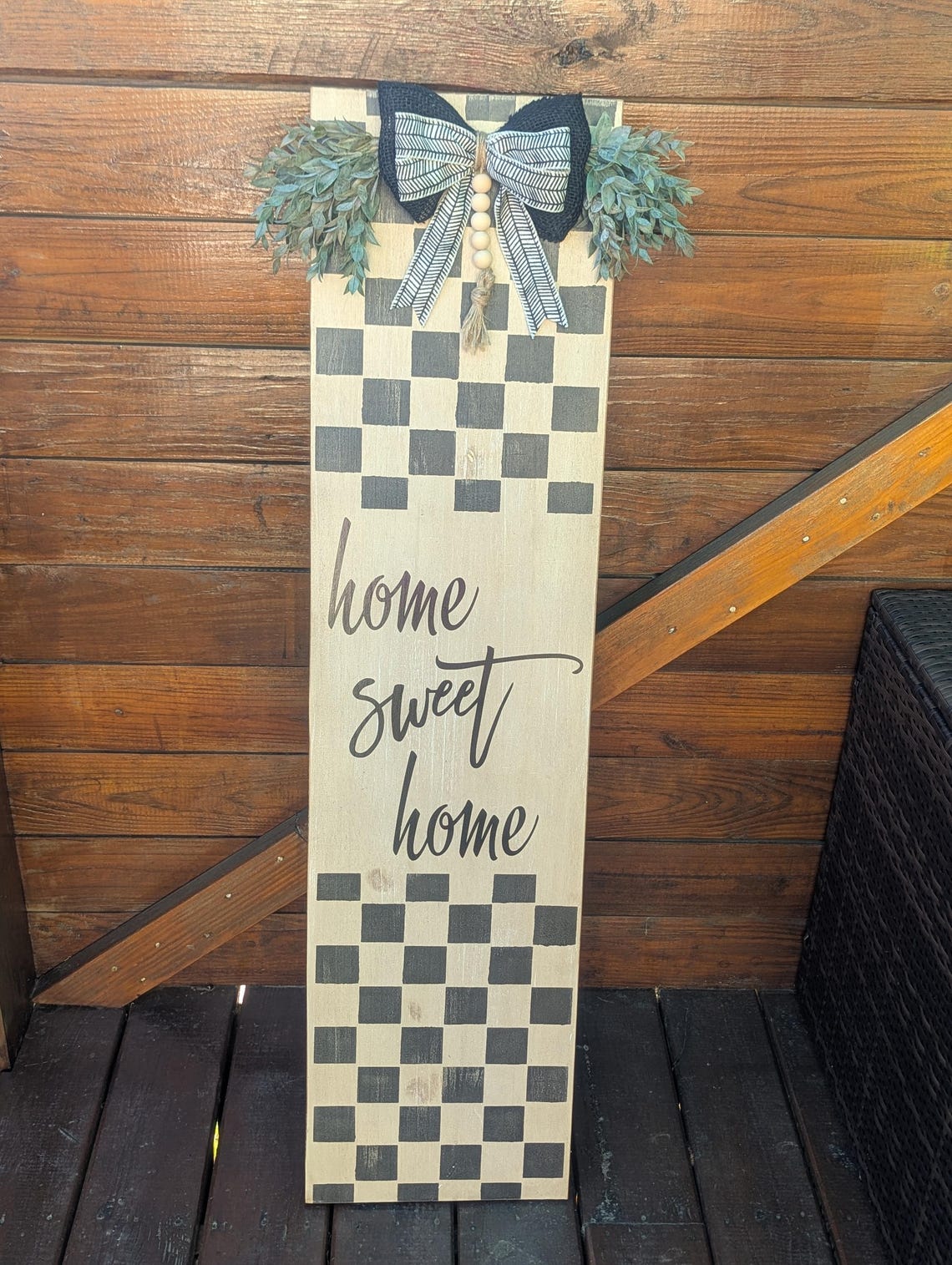 Retro Checkered Black and White Home Sweet Home Porch Leaner, Home ...