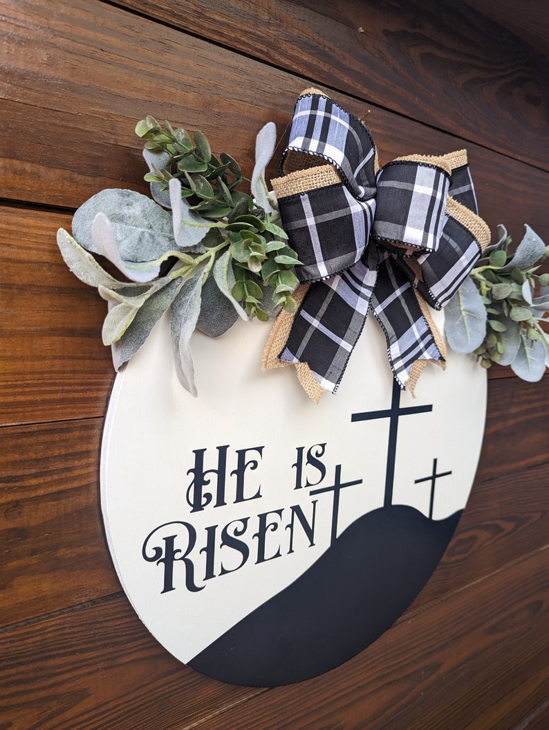 He is Risen Round Door Sign Farmhouse Decor Front Door Sign - Etsy
