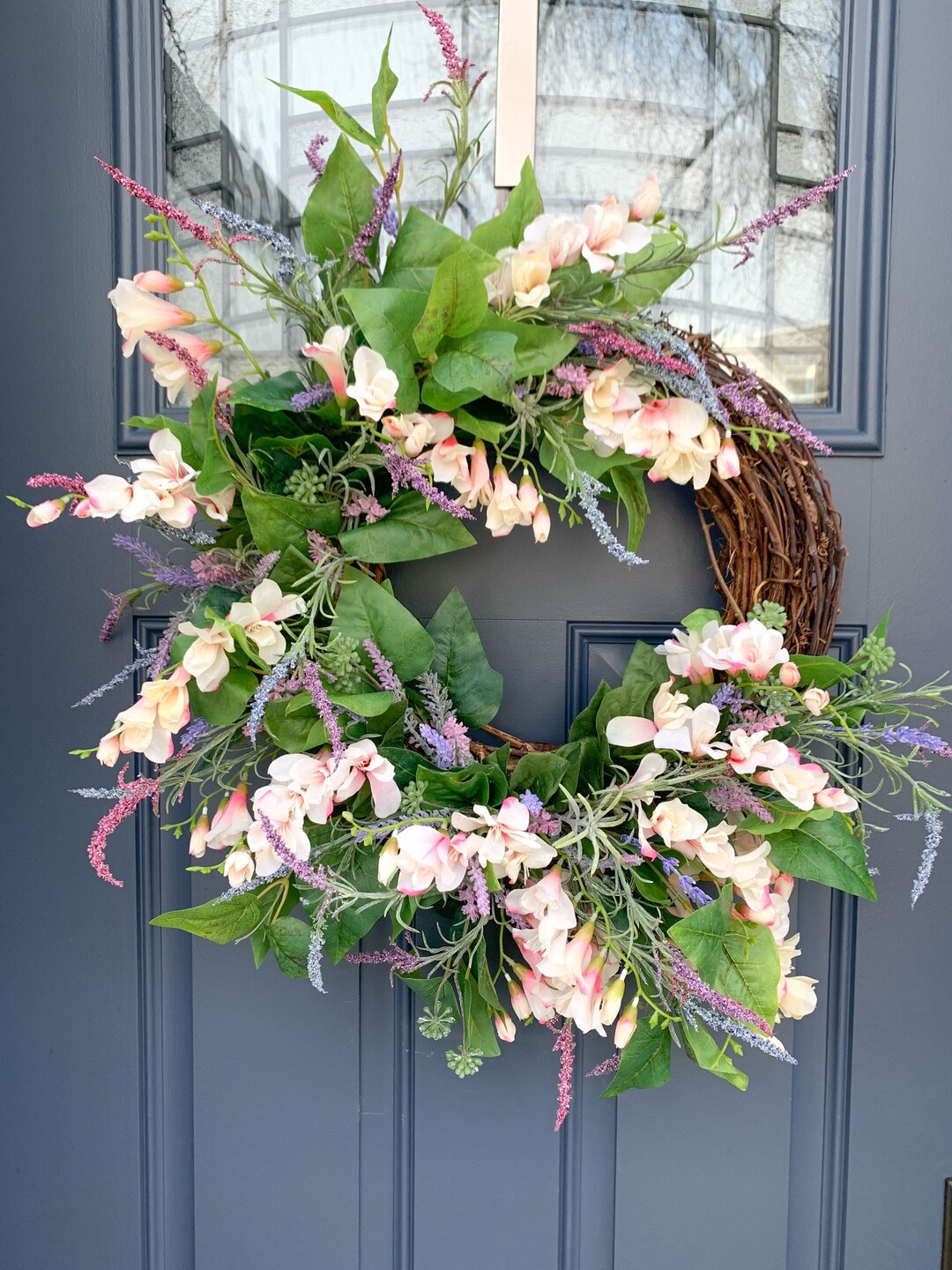 Spring Floral Wreath Spring Decor Cottage Wreath Lavender - Etsy