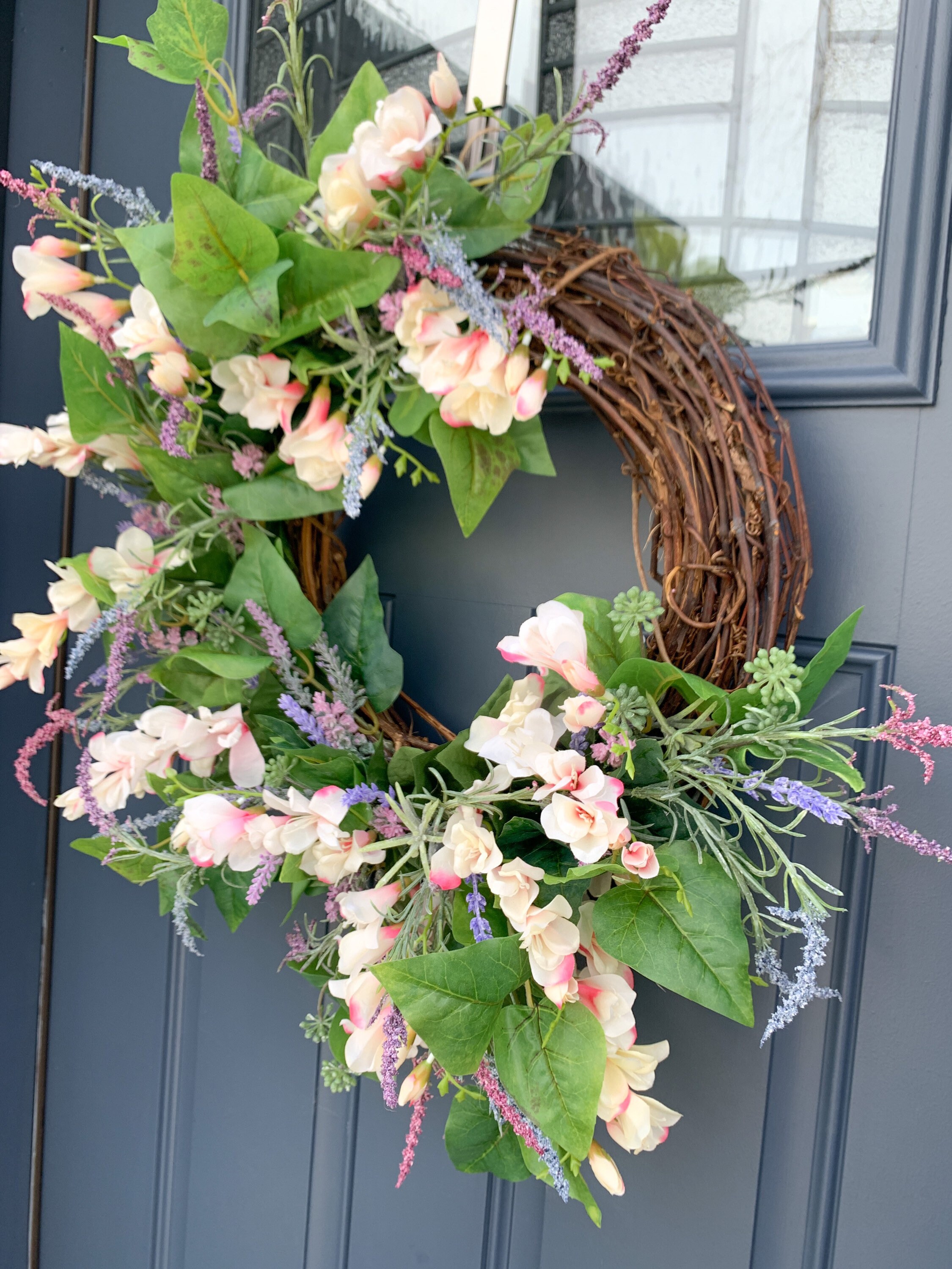 Spring Floral Wreath Spring Decor Cottage Wreath Lavender - Etsy