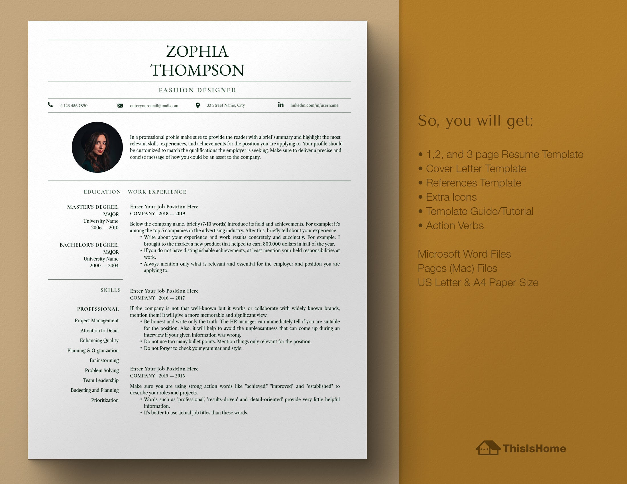 Clean Modern Resume Template for MS Word and Pages CV - Etsy