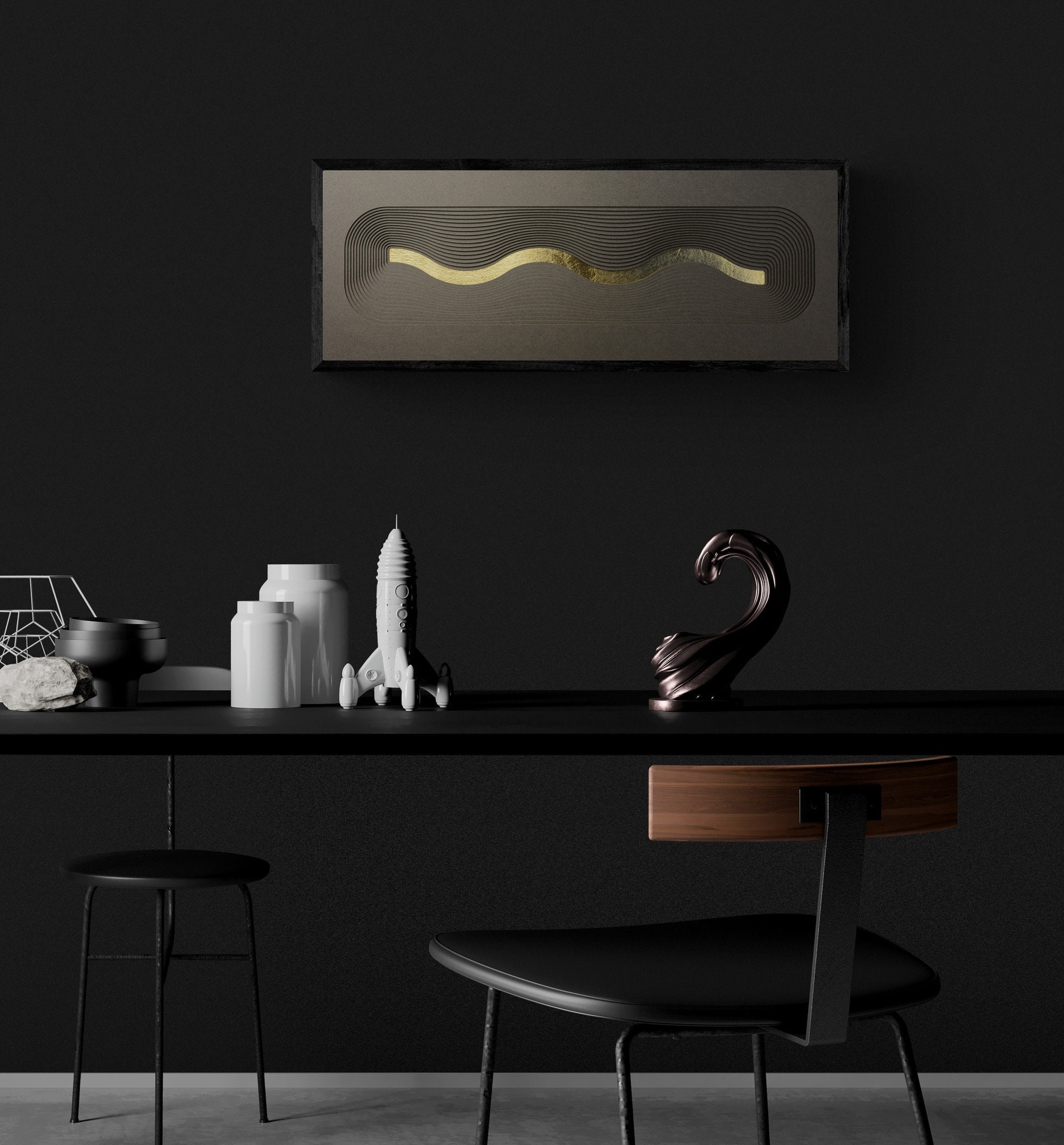 River of Life, Framed 3D Art, Dark Minimalist Wall Sculpture, Layered ...